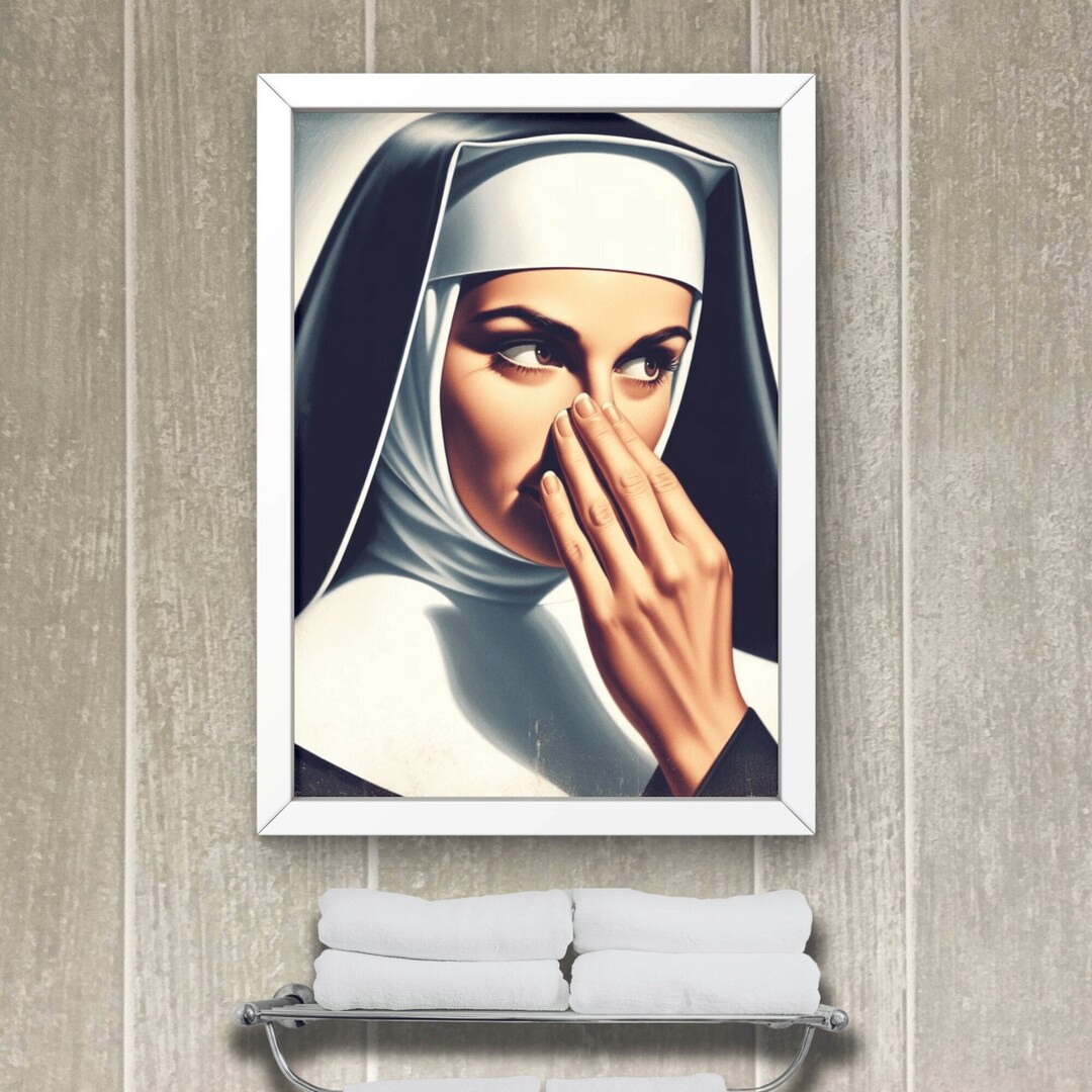 Nun Covering Her Nose Bathroom Wall Art Decor Catholic Lady Wearing ...
