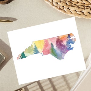 North Carolina State Wall Art Print - Trees NC State Map Outline Decor ...