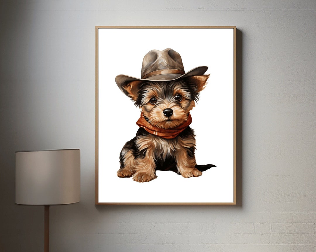 Yorkshire Terrier Dog Nursery Wall Art, Yorkie Dog Cowboy Hat Country ...