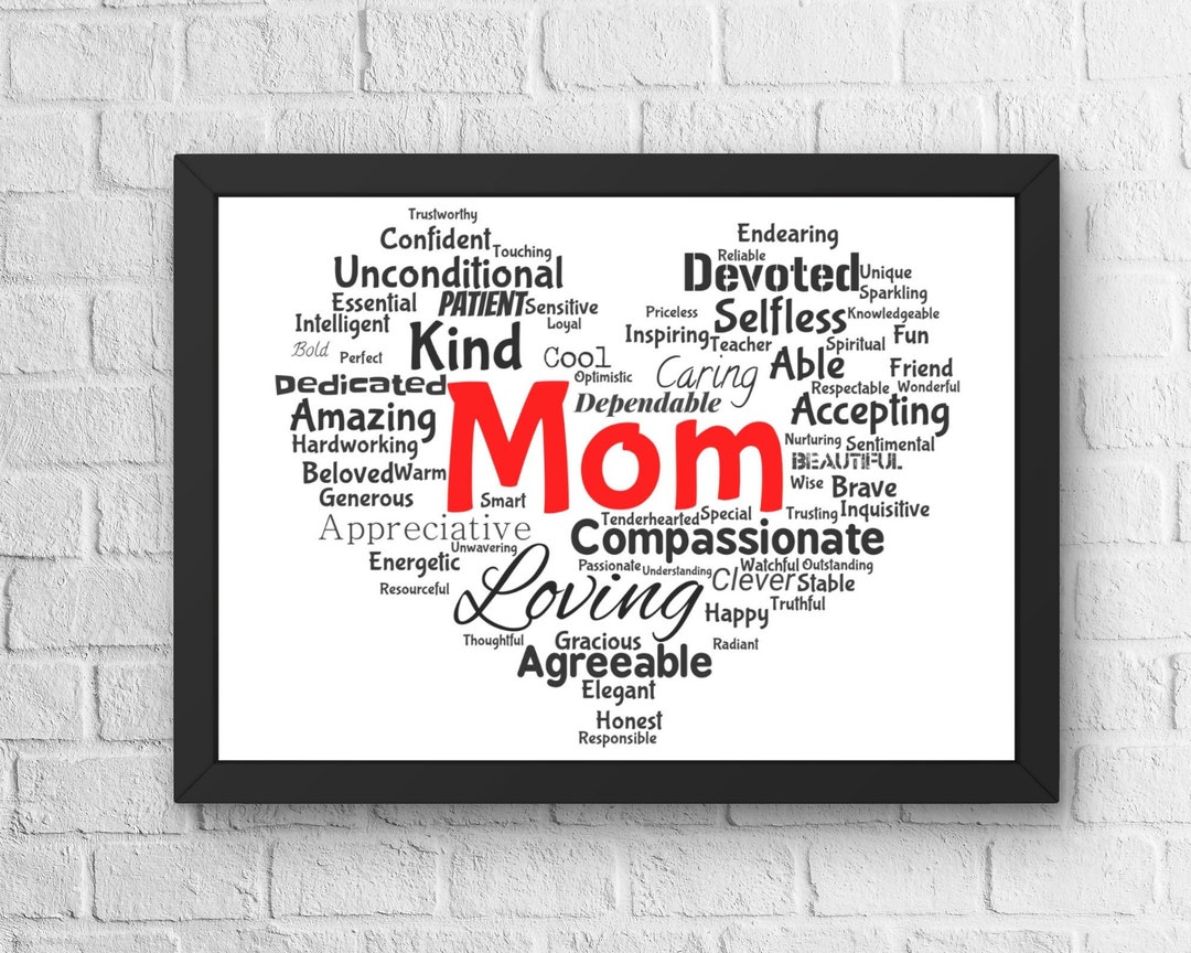 Mom Gift Word Wall Art Print, Mothers Day Gift for Her, Digital ...