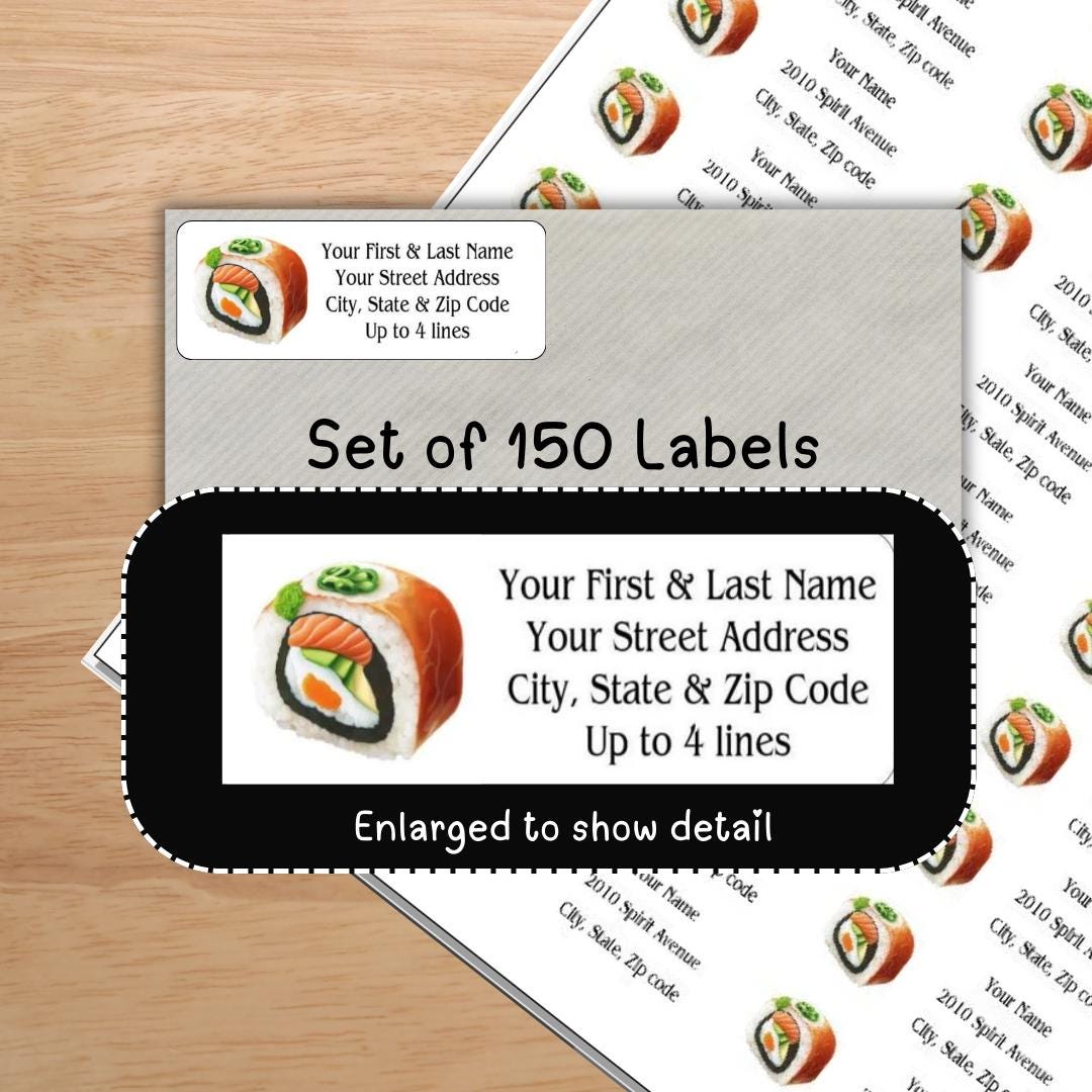 Sushi Roll Address Labels: Personalized Return Mailing Stickers ...