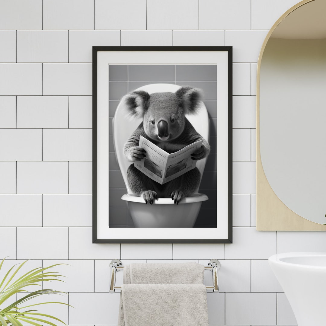 Koala Bear on Toilet Printable Wall Art Koala Reading Paper Koala in ...