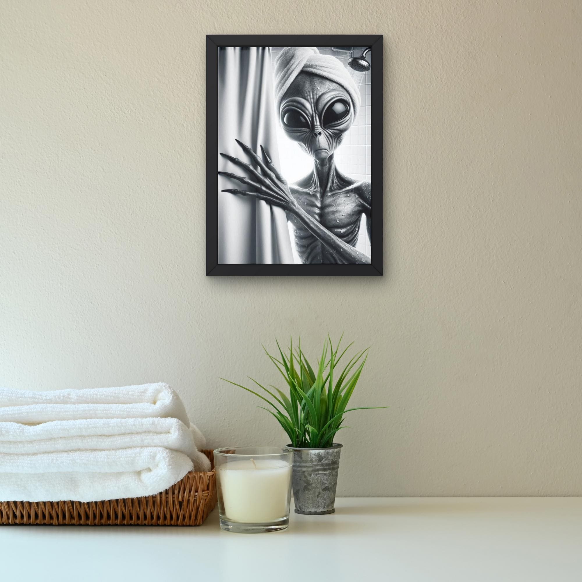 Alien UFO Bathroom Wall Art, Alien Peeking Out of Shower Print, Outer ...