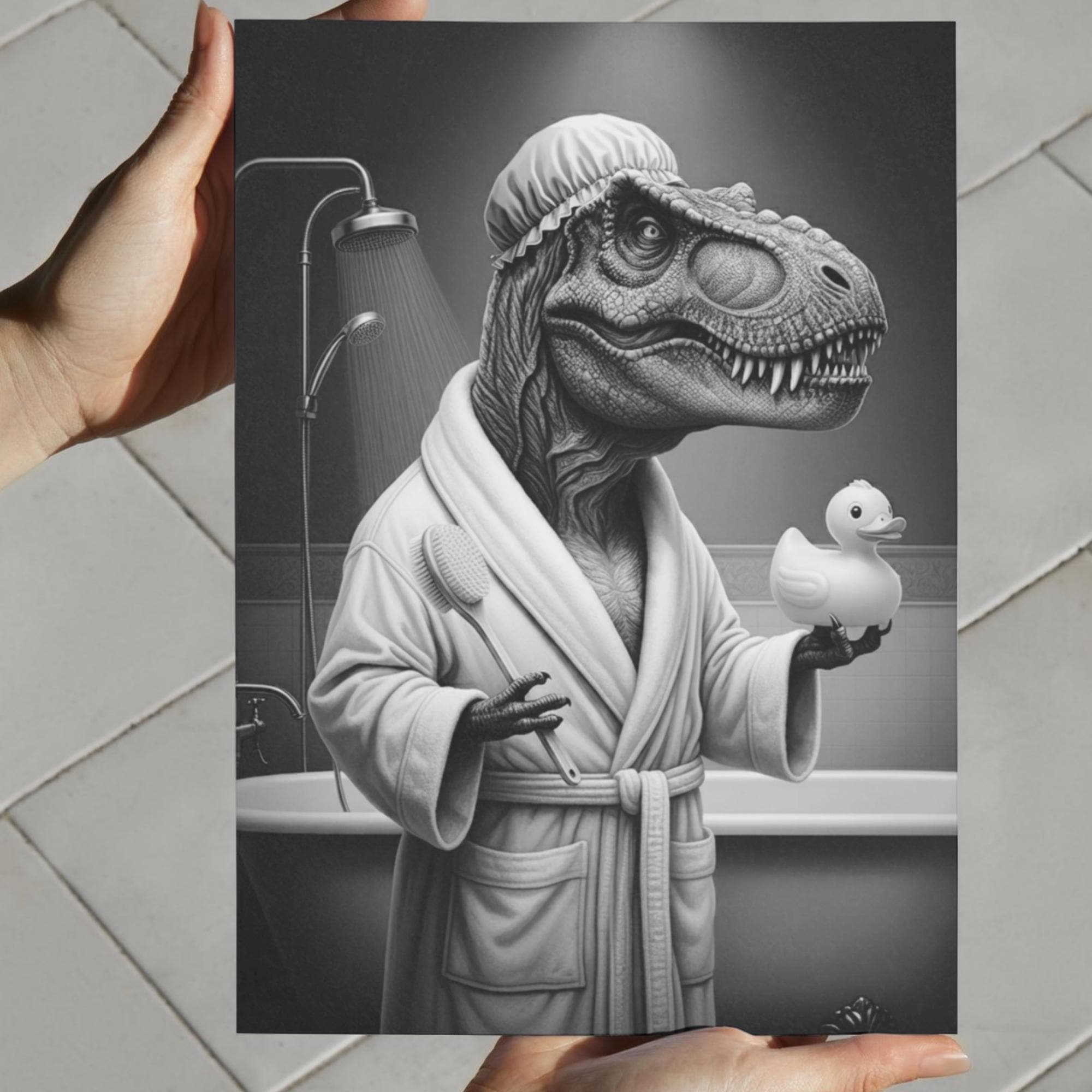 T-rex Dinosaur Bathroom Printable Wall Art, Dino With Rubber Duck ...