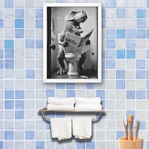 Dinosaur T-rex on Toilet Printable Wall Art Dino Reading Paper Dinosaur ...
