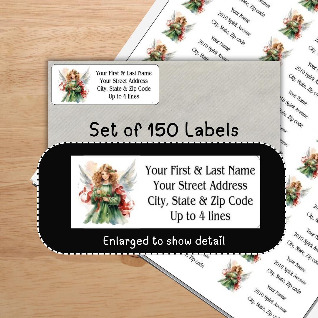 Christmas Angel Address Labels: Personalized Return Mailing Stickers ...