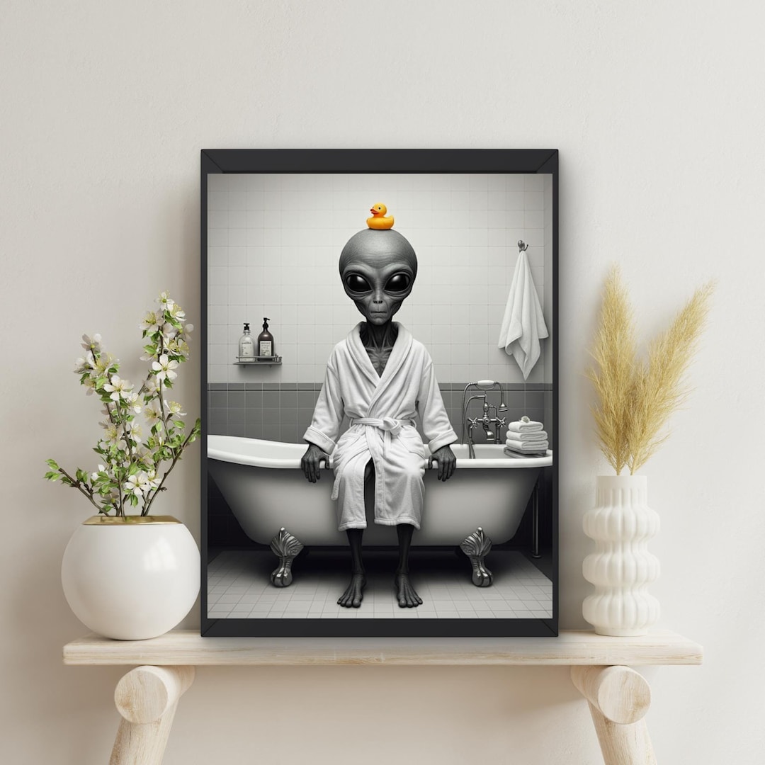 Alien UFO Wall Art, Kids Bathroom Print, Outer Space Lover Gift, Alien ...
