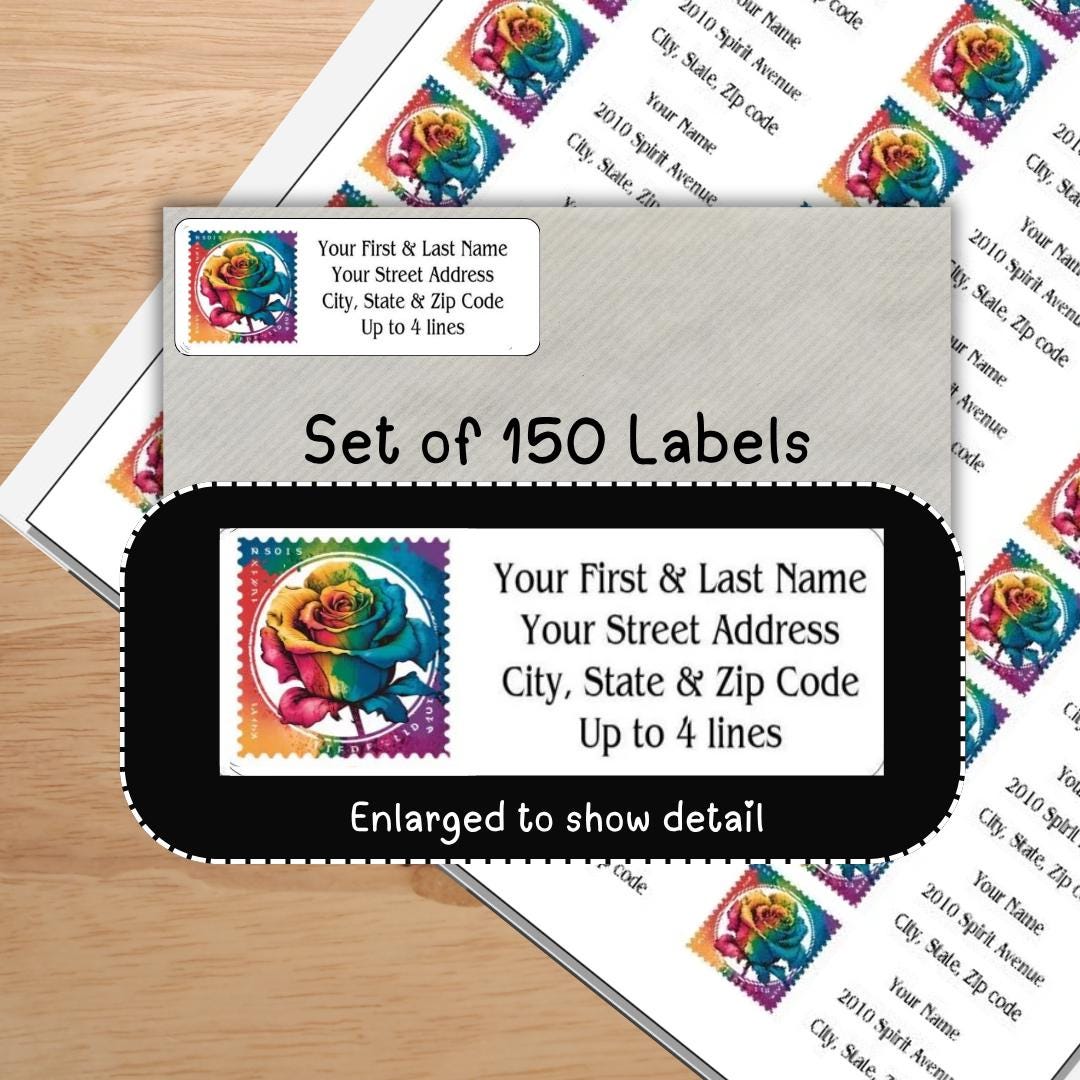 Floral Address Labels: Postage Stamp Style, Rose Flower Return Mailing ...