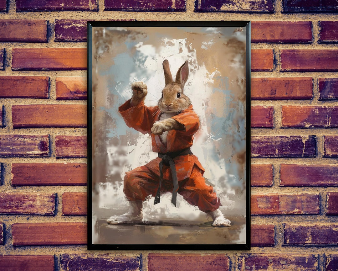Rabbit Karate Wall Art Rabbit Wall Decor Martial Arts Print Rabbit Gi ...