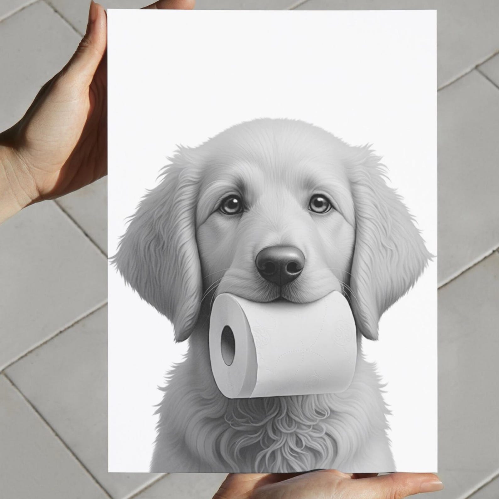 Golden Doodle Dog, Bathroom Wall Art: Toilet Paper Dog Print, Bathroom ...