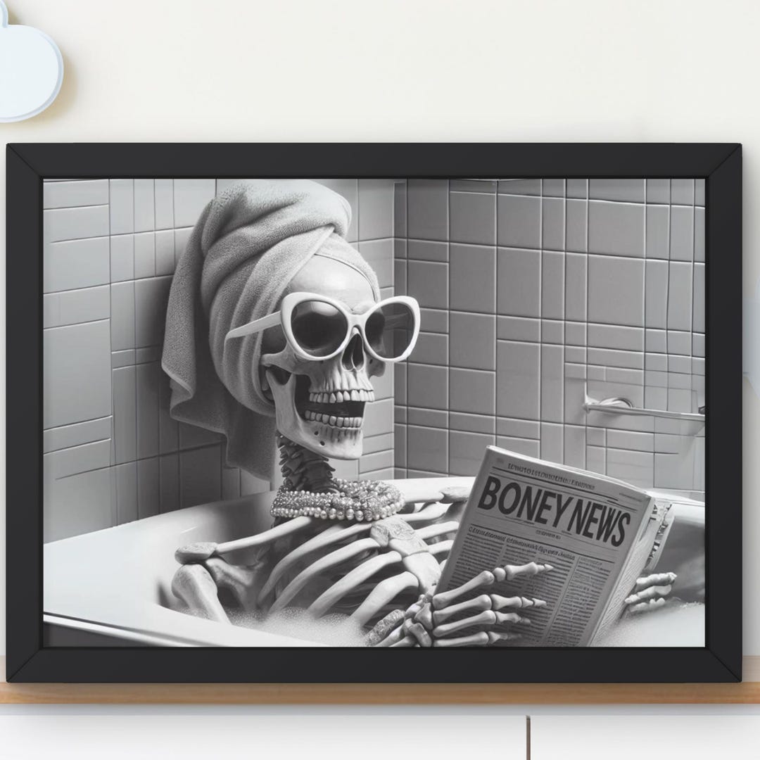 Prissy Skeleton in Tub Bathroom Wall Art, Skelly Taking a Bath Reading ...