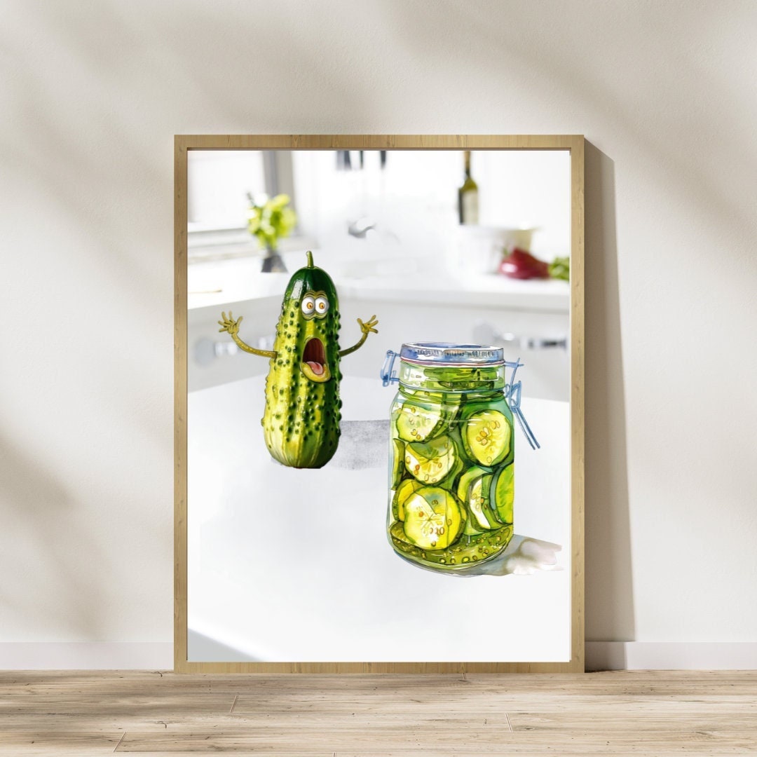 Pickle Wall Art, Printable Kitchen Décor, Whimsical Funny Pickle Print ...
