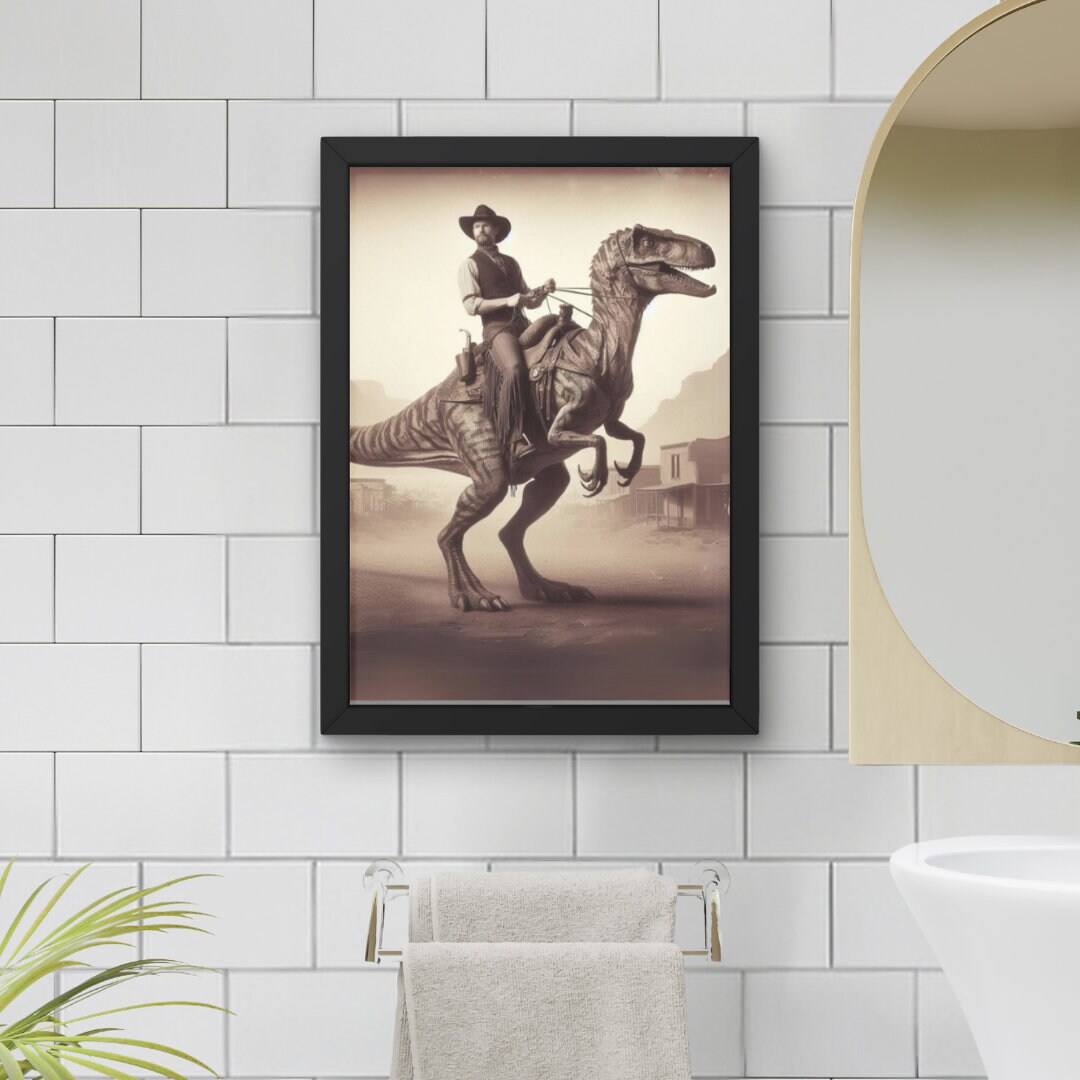 Vintage Western Cowboy Riding Dinosaur Print - Home Decor, Nursery, or ...