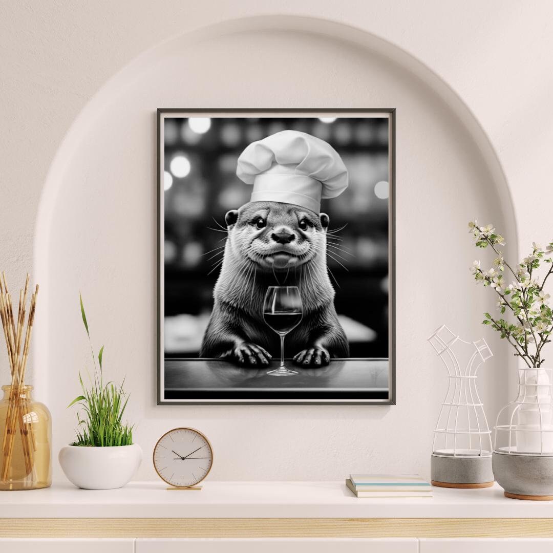 Sea Otter Alcohol Wall Art, River Otter Sitting at the Bar Poster, Wine ...