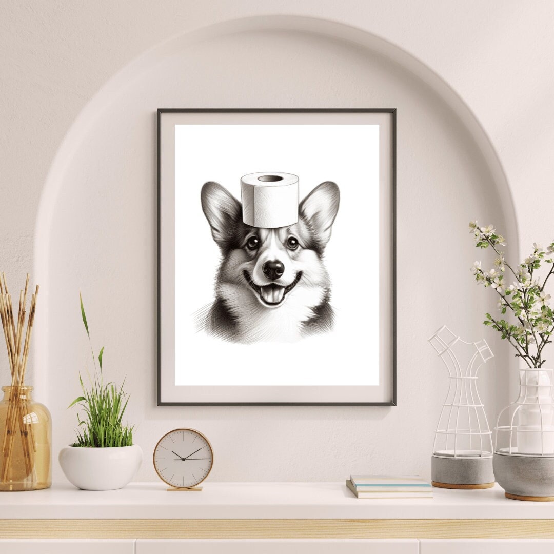 Pembroke Welsh Corgi Bathroom Wall Art, Dog Lovers Gift, Toilet Paper ...