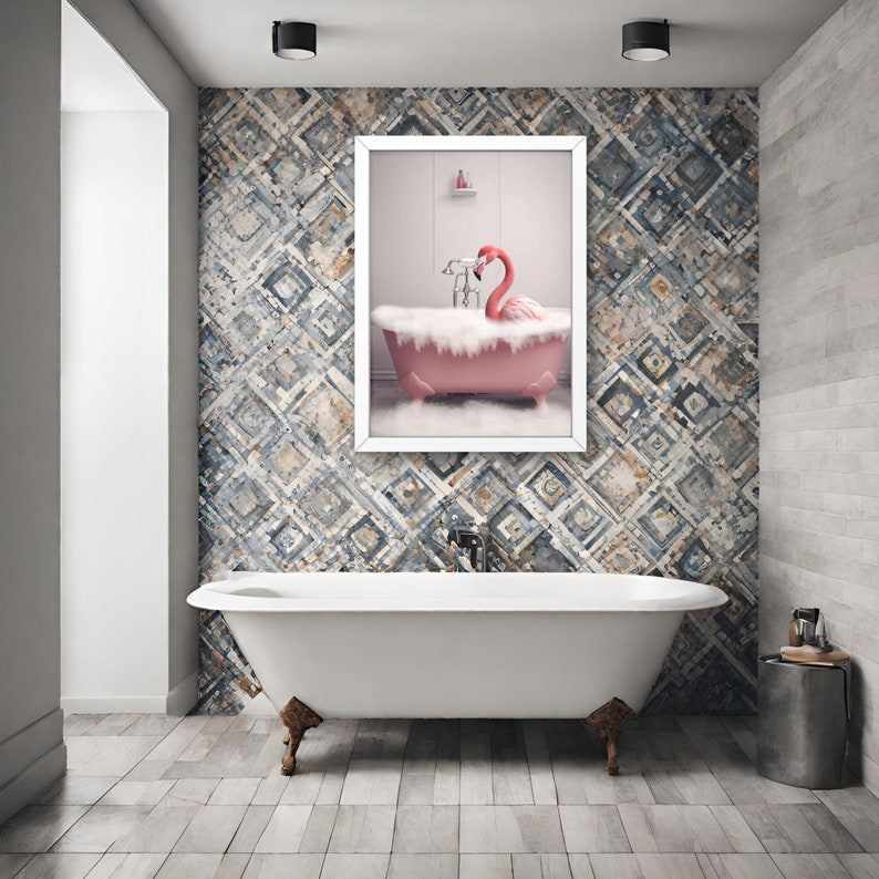 Pink Flamingo Printable Wall Art, Bathroom Print, Flamingo Decor ...