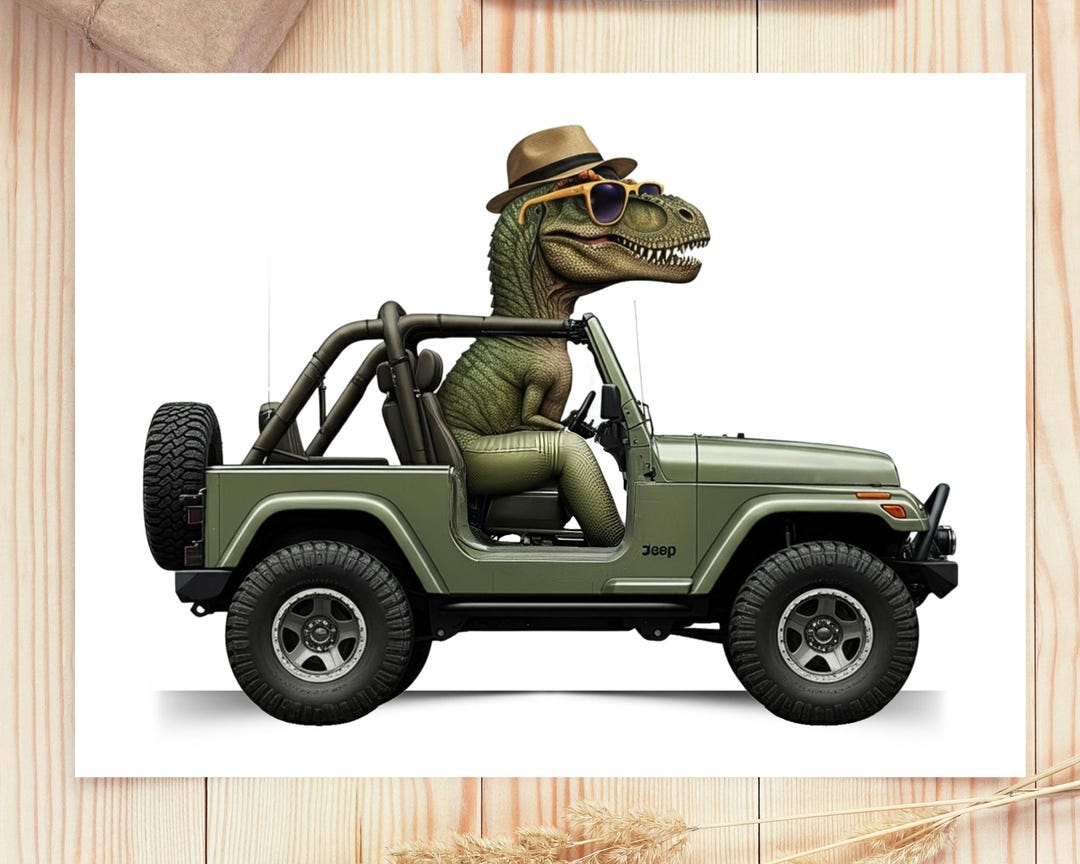 Dino T-rex Driving Jeep Wall Art, Printable Download, Boys Room ...