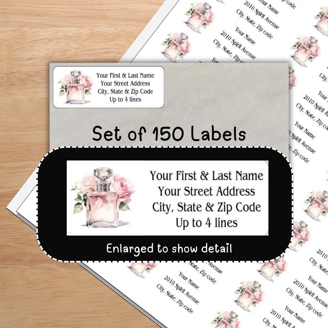 Personalized Address Labels: Pink Perfume Bottle, Floral Vintage Style ...