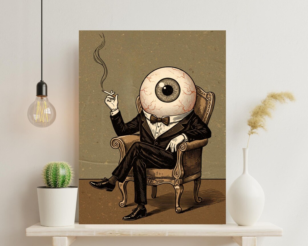 Vintage Surreal Fine Art Print, Smoking Eyeball, Surrealism Unique Odd ...
