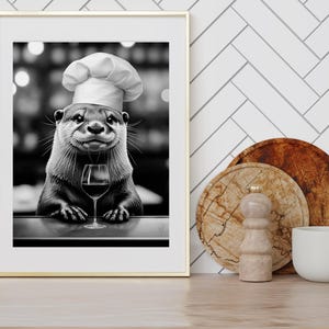 Sea Otter Alcohol Wall Art, River Otter Sitting at the Bar Poster, Wine ...