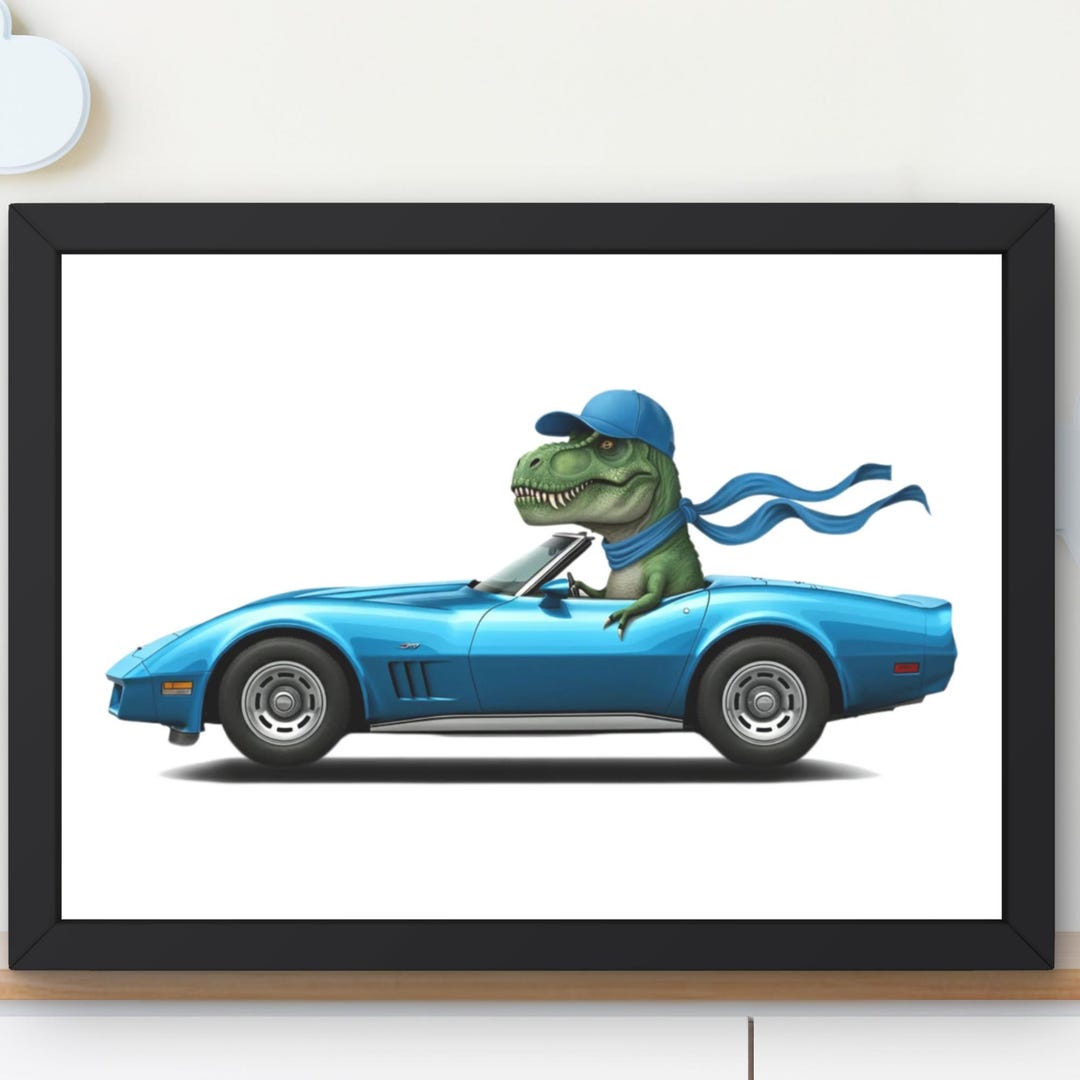 Dino Driving 1980s Corvette Wall Art, Printable Download, Classic Car ...