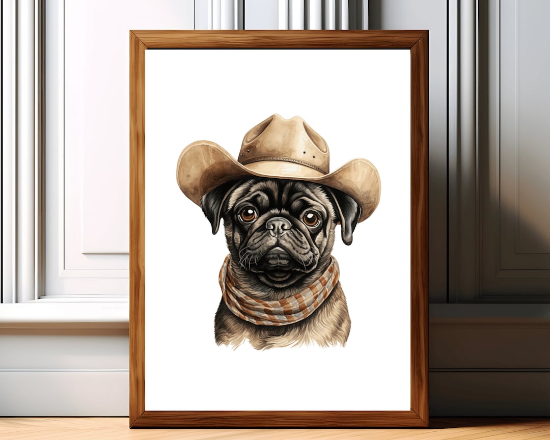 Pug Dog Nursery Wall Art, Cowboy Hat Country Western Themed Décor ...