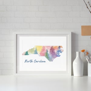 North Carolina State Wall Art Print - Trees NC State Map Outline Decor ...