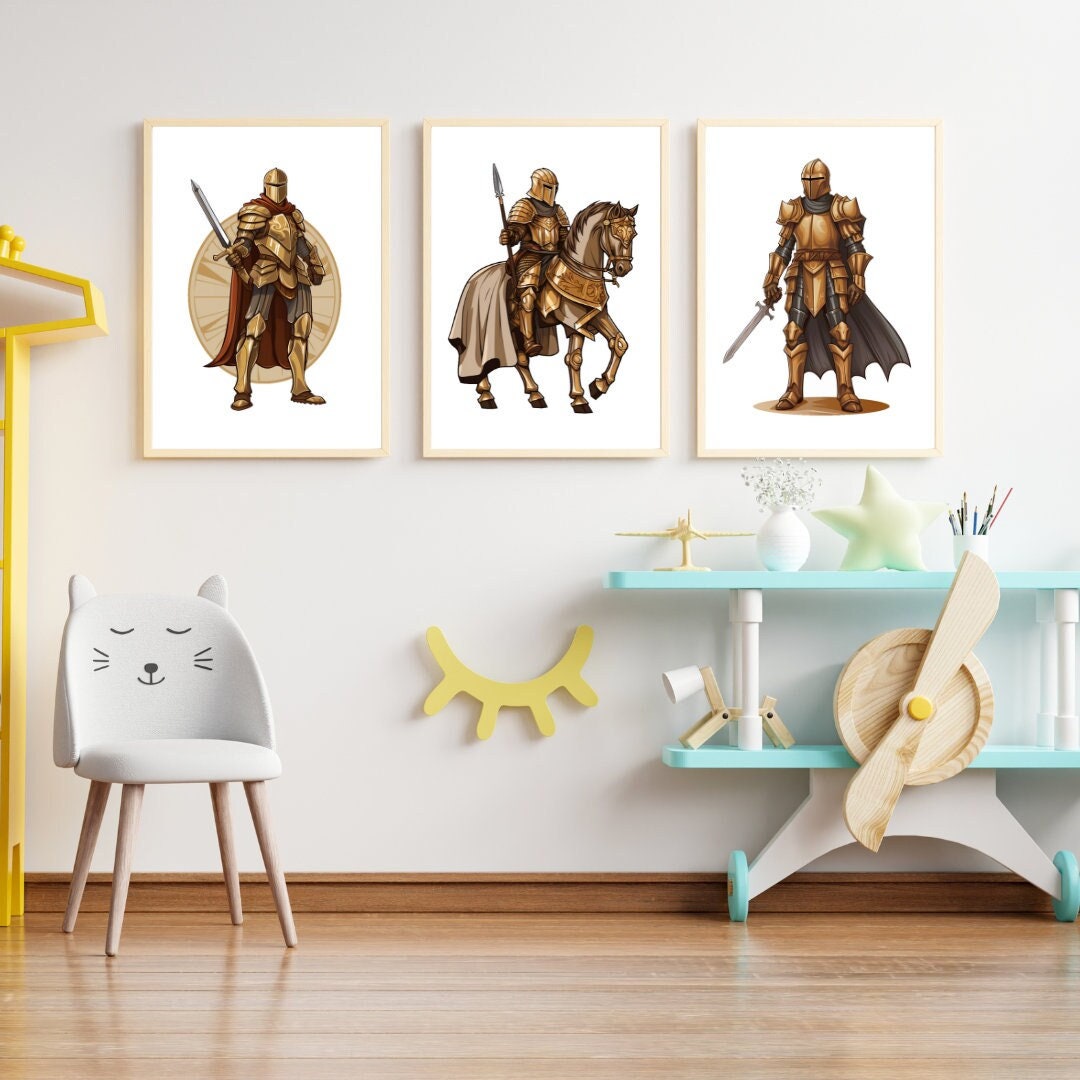 Medieval Knights in Armor, Set of 3 Wall Prints, Playroom, Bedroom ...