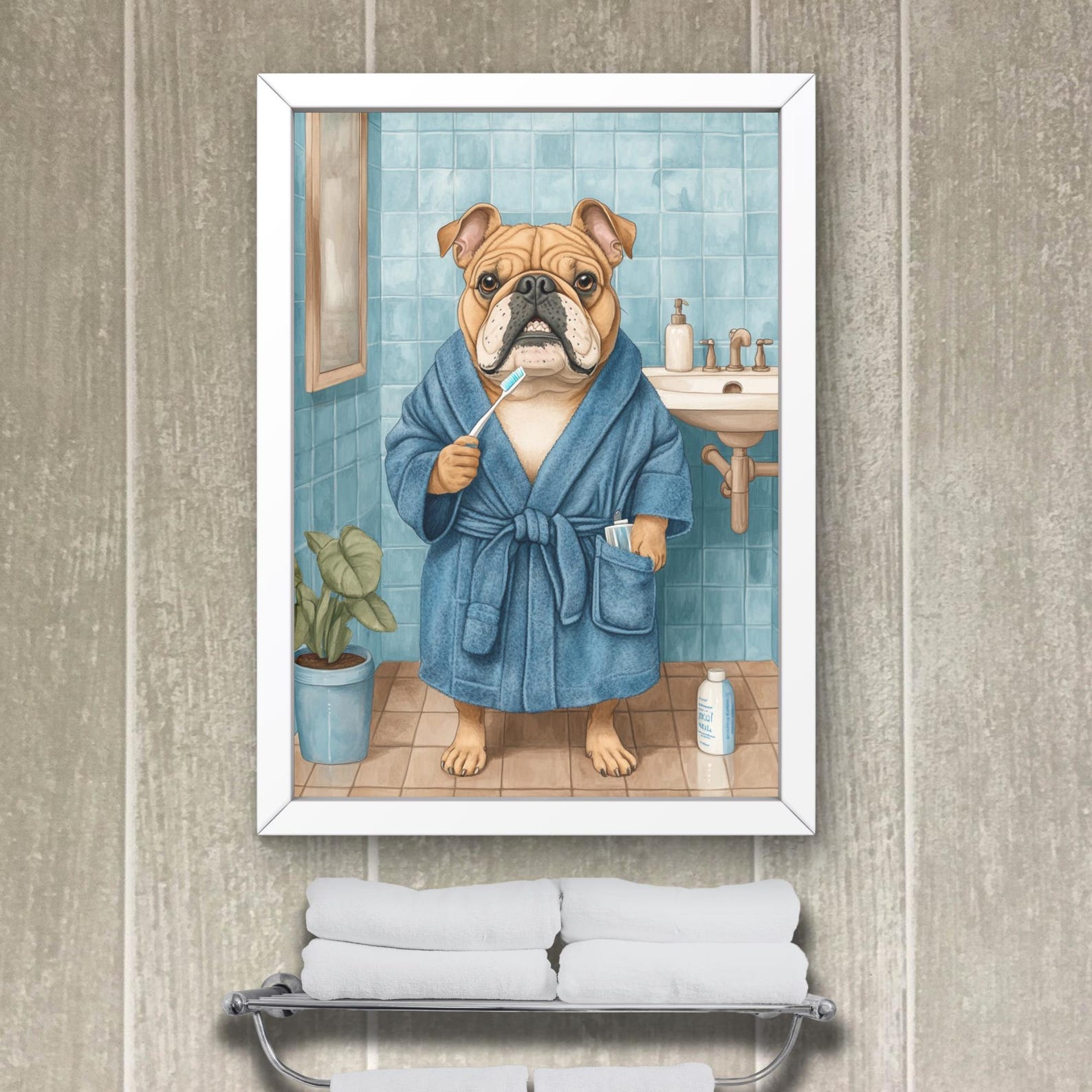 English Bulldog Wall Art, Bathroom Print, Dog Lover Gift, Bulldog Décor ...