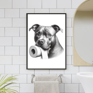 Pitbull Terrier Dog Bathroom Wall Art, Dog Lovers Gift, Toilet Paper in ...