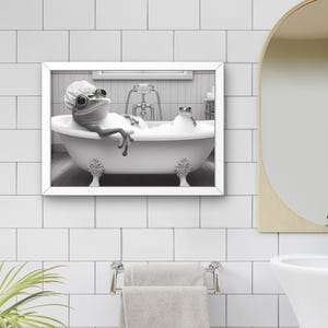 Frogs in Bathtub Wall Art, Toad Taking a Bubble Bath in Tub Print ...
