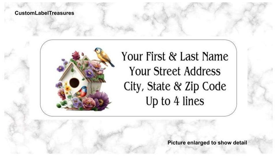 Set of 150 Birdhouse Birds Flowers Bird House Return Mailing Address ...