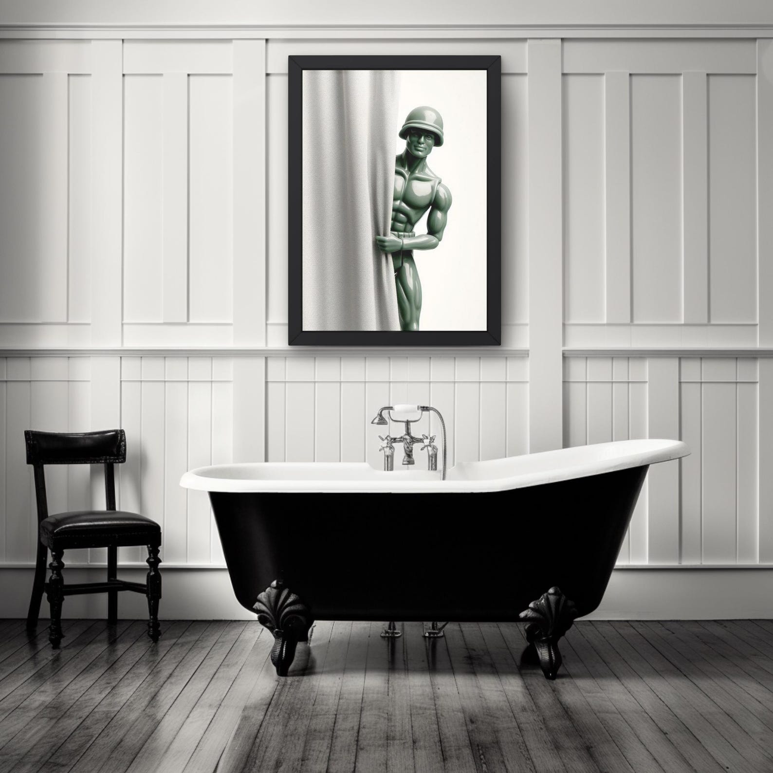 Green Army Men Bathroom Wall Art, Soldier Peeking Out of Shower Curtain ...