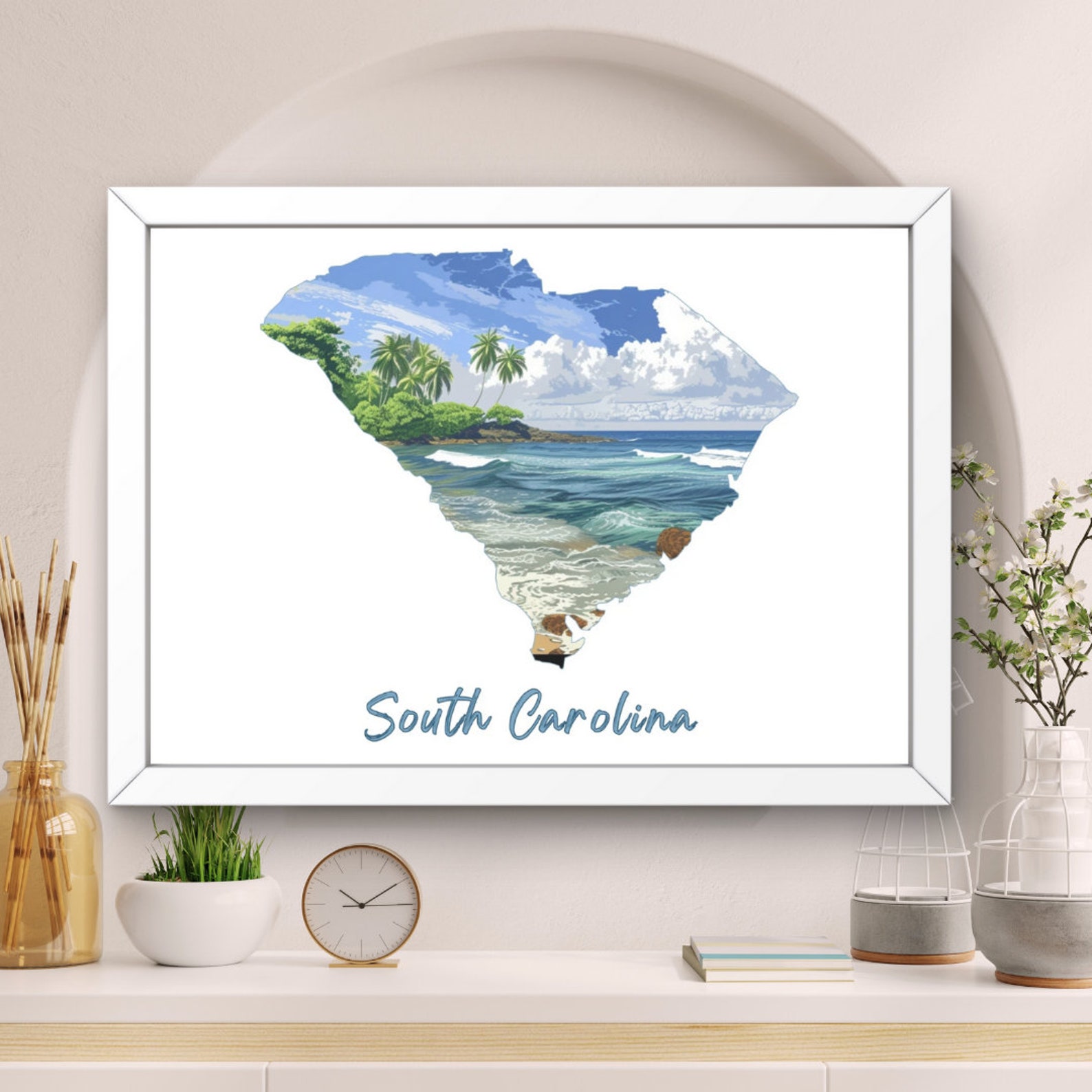 South Carolina State Wall Art Print - Beach, Coastal SC State Map ...