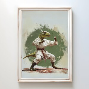Karate Wall Art T-rex Dinosaur Wall Decor Martial Arts Print Dinosaur ...