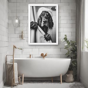 Gordon Setter Dog Bathroom Wall Art | Dog Peeking Out of Shower Curtain ...