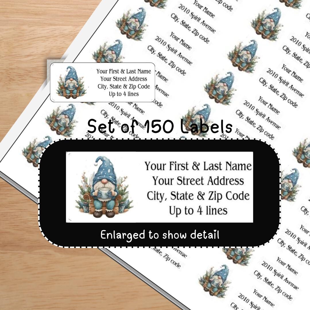Gnome Drinking Coffee Address Labels, Garden Floral Return Mailing ...