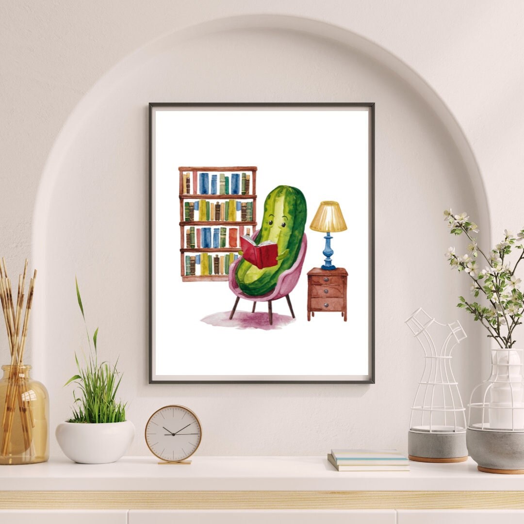 Reading Pickle Wall Art, Library Classroom Décor, Funny Dill Reading ...