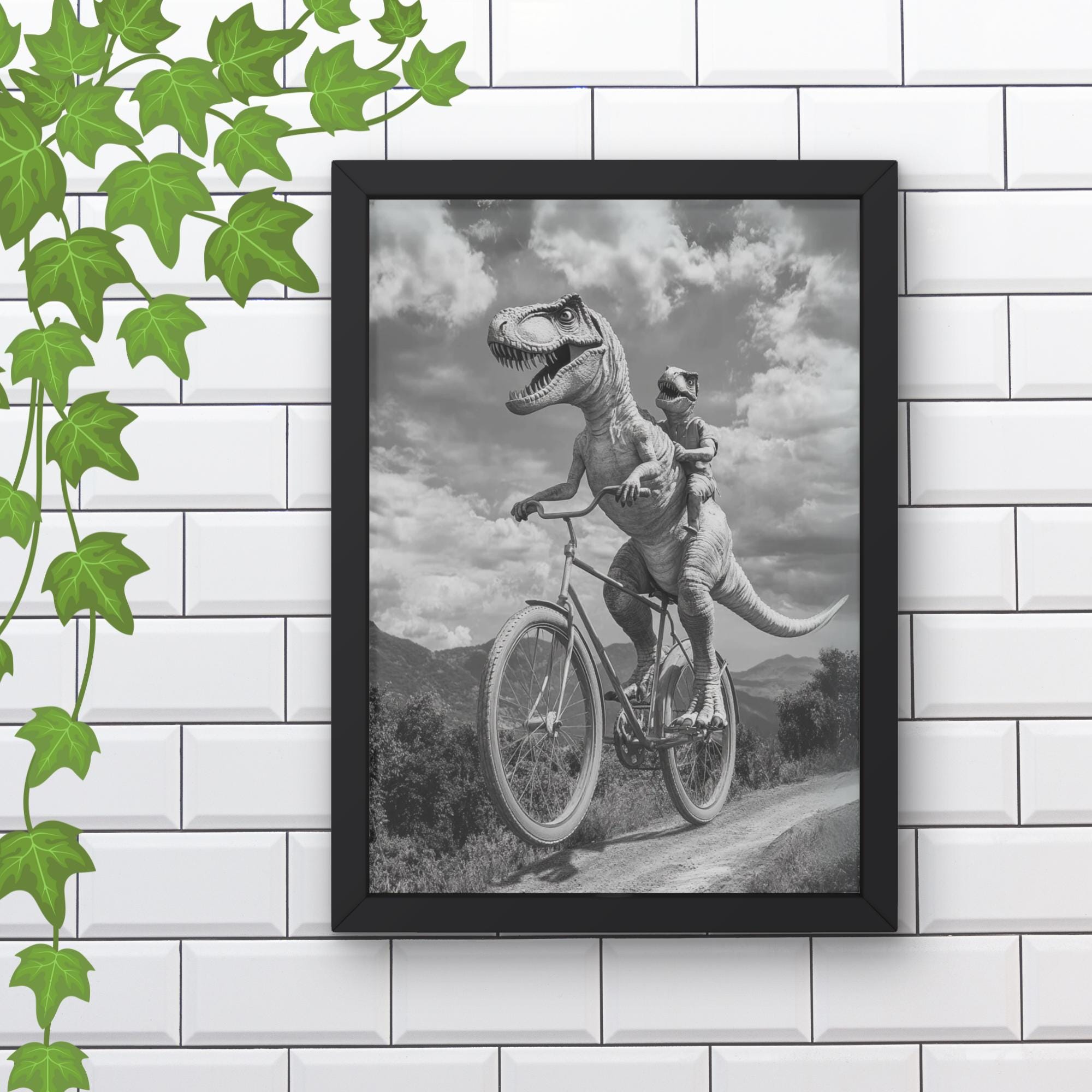 T-rex Dinosaurs Riding Bike Printable Wall Art, Biking Nursery Decor ...