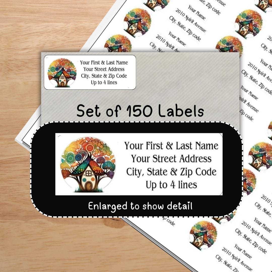 Folk Art Address Labels, Mushroom Tree House Return Mailing Stickers ...