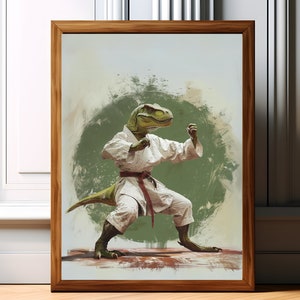 Karate Wall Art T-rex Dinosaur Wall Decor Martial Arts Print Dinosaur ...