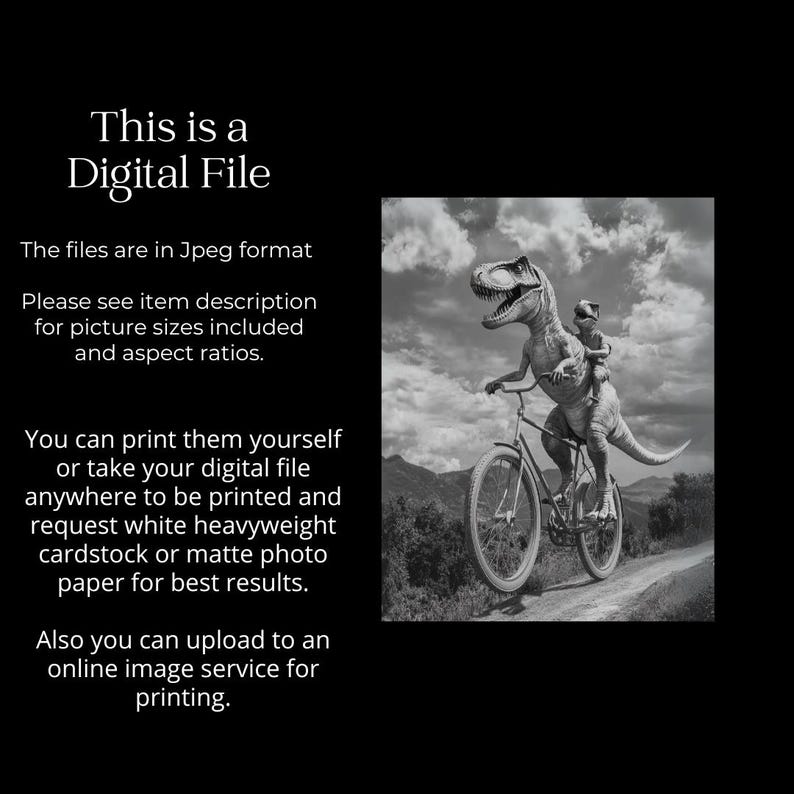 T-rex Dinosaurs Riding Bike Printable Wall Art, Biking Nursery Decor ...