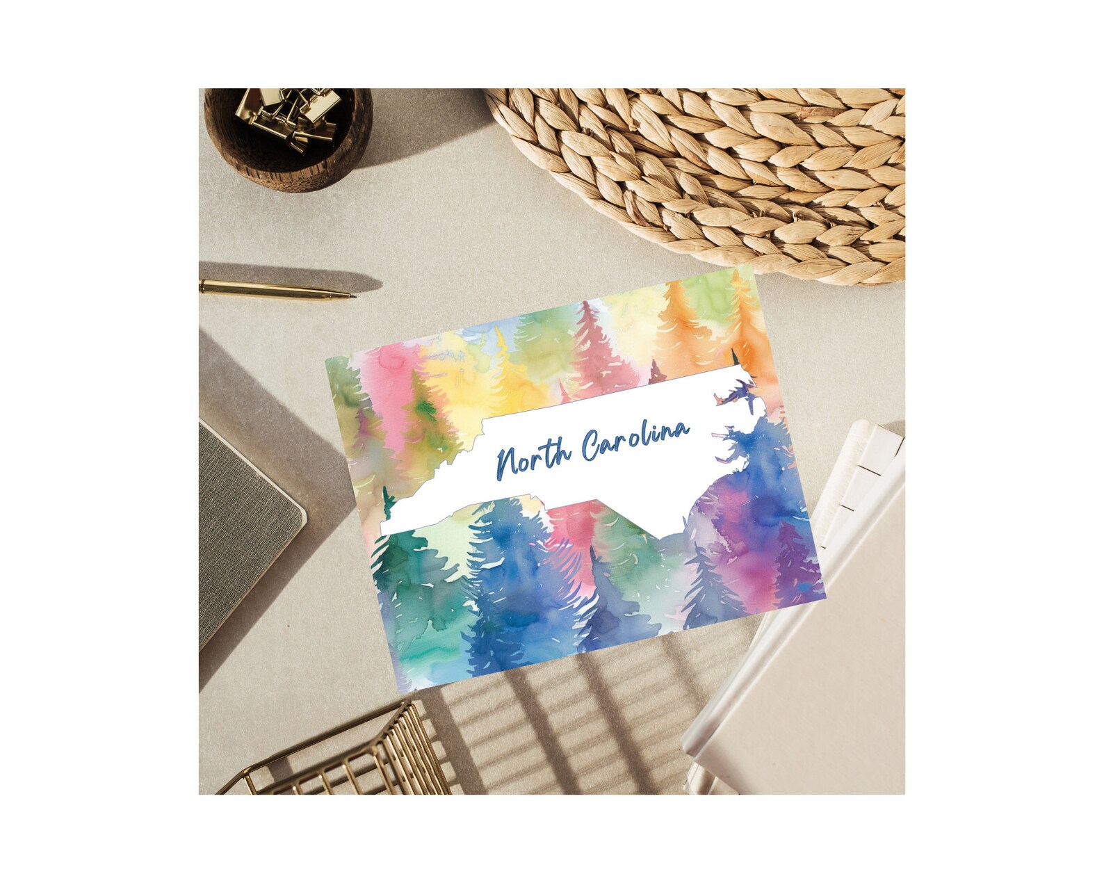 North Carolina State Wall Art Print - Trees NC State Map Silhouette ...
