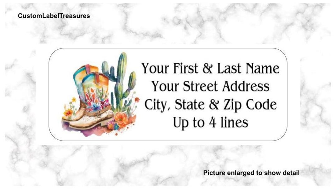 Western Boots Address Labels, Cactus Desert Return Mailing Stickers ...