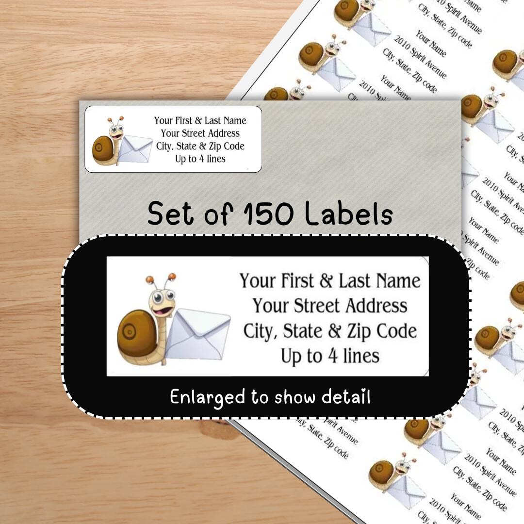 Snail Mail Address Labels, Snail Holding Envelope, Return Mailing ...