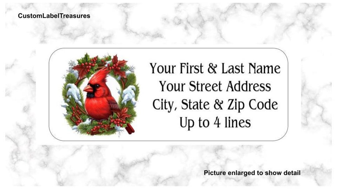 Set of 150 Christmas Red Cardinal Snow Wreath Return Mailing Address ...