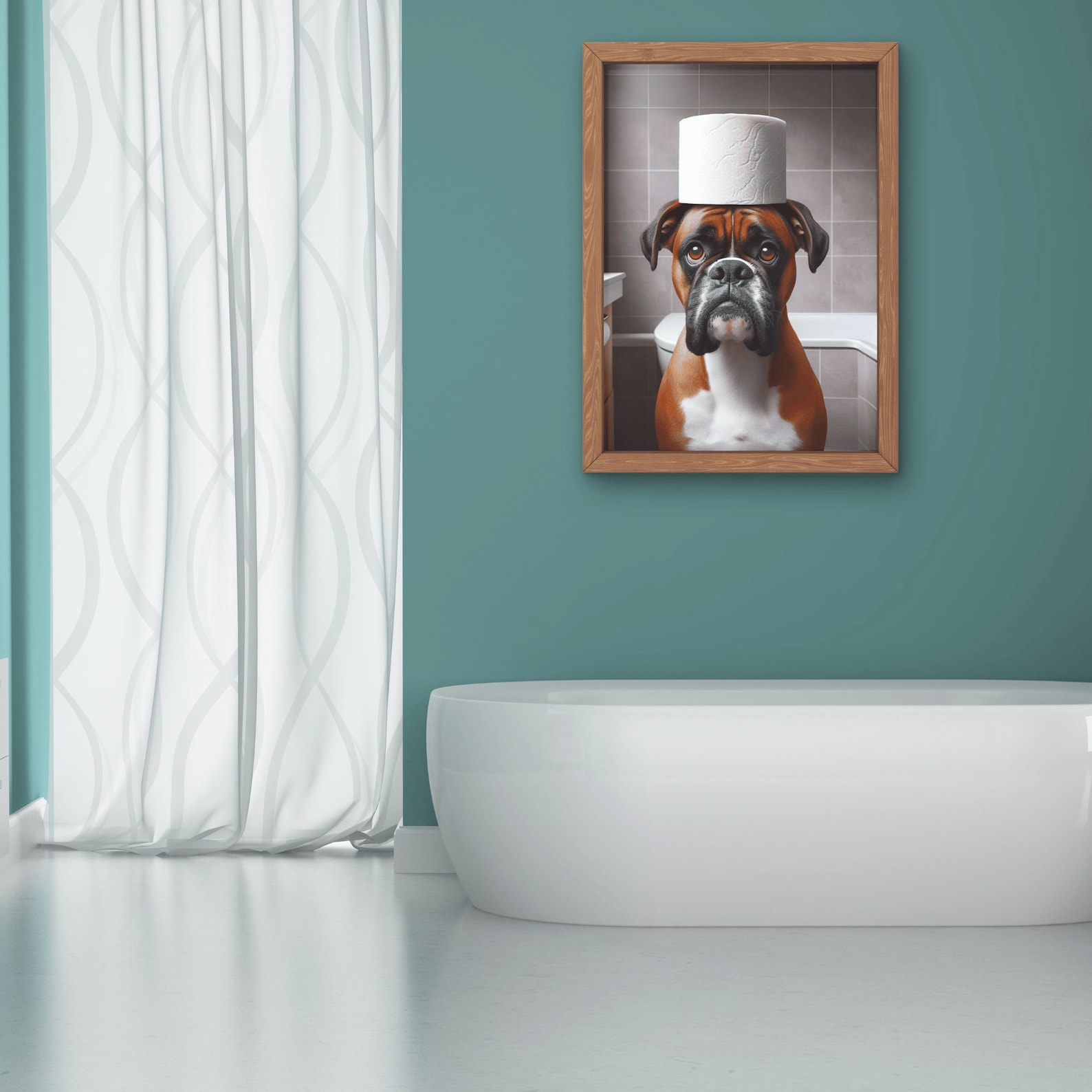 Boxer Dog Bathroom Wall Art, Dog With Toilet Paper on Head Wall Decor ...