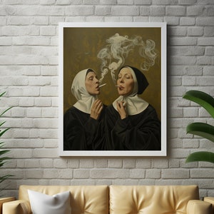 Old Nuns Bathroom Wall Art Décor Catholic Lady Wearing Habit and ...