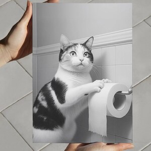 Calico Bathroom Wall Art, Cat Lovers Gift, Playing With Toilet Paper ...