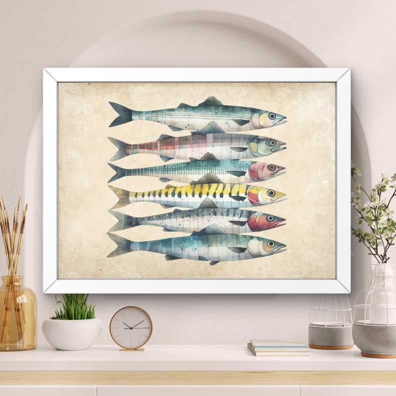 Mid Century Wall Art, Scandinavian Fish Wall Art Print, Danish Modern ...
